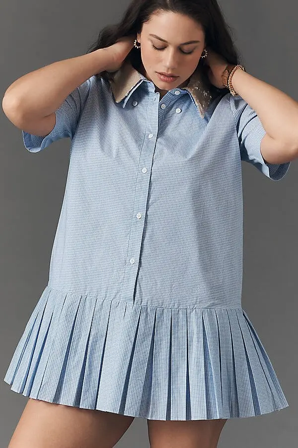 Anthropologie Maude Club Dalton Pleated Mini Shirtdress