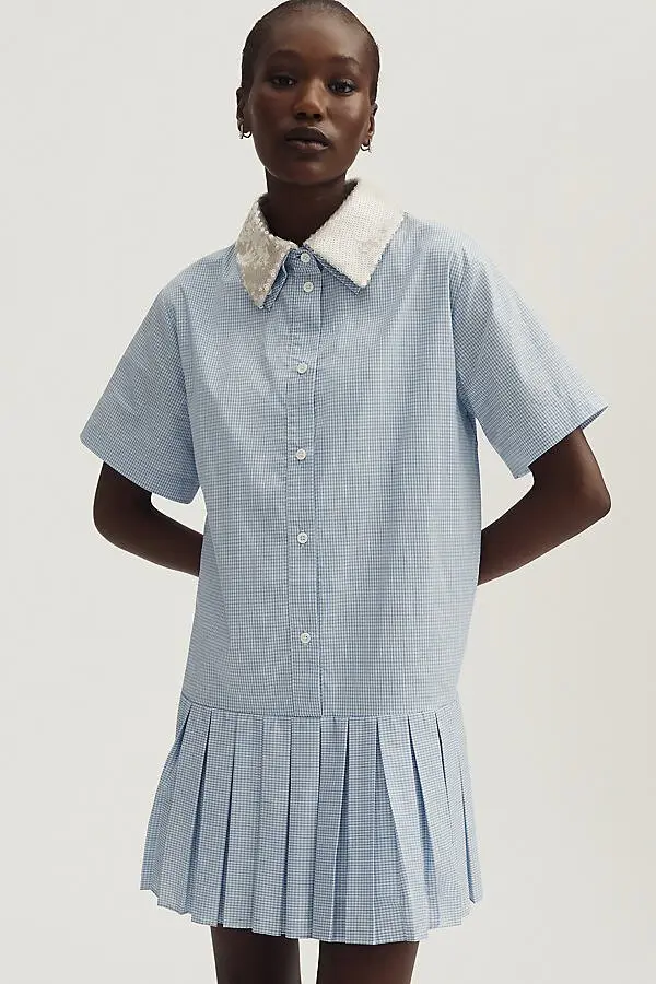 Anthropologie Maude Club Dalton Pleated Mini Shirtdress