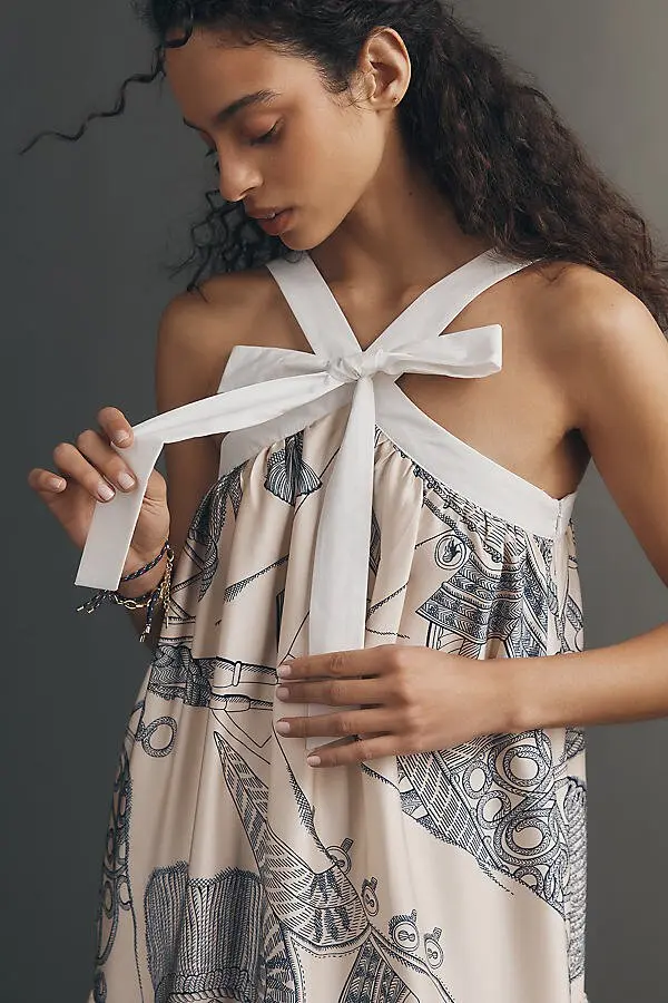 MAUDE CLUB Bobbi Halter Bow Maxi Dress