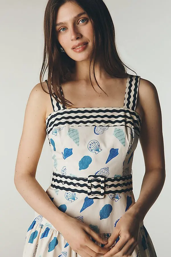 MAUDE CLUB Cotton Belted Midi Dress