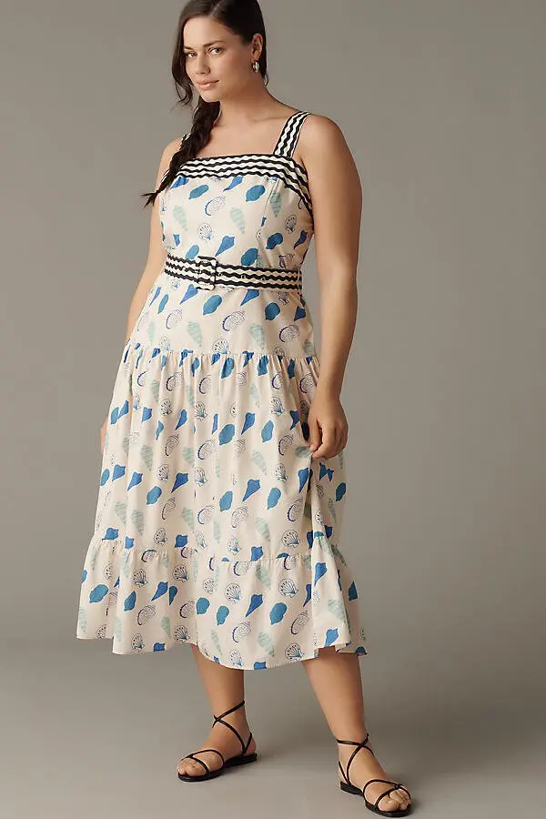 MAUDE CLUB Cotton Belted Midi Dress