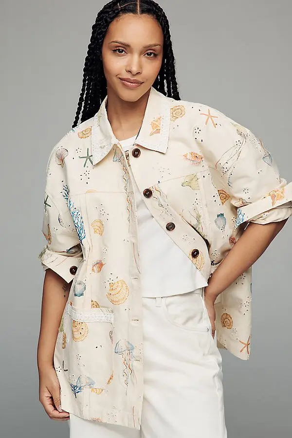 MAUDE CLUB Hayes Printed Cotton Jacket - Shell Print