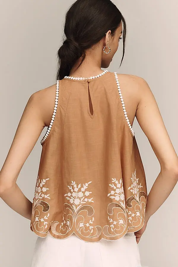 Anthropologie Embroidered Cotton Swing Tank Top
