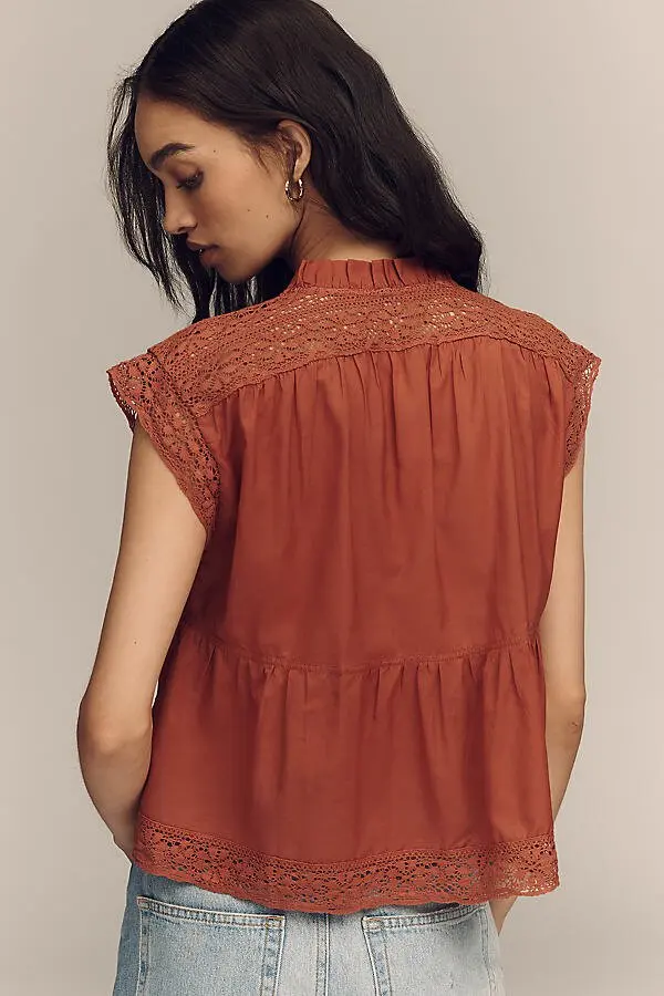Anthropologie Lace-trim Swing Blouse - Umber