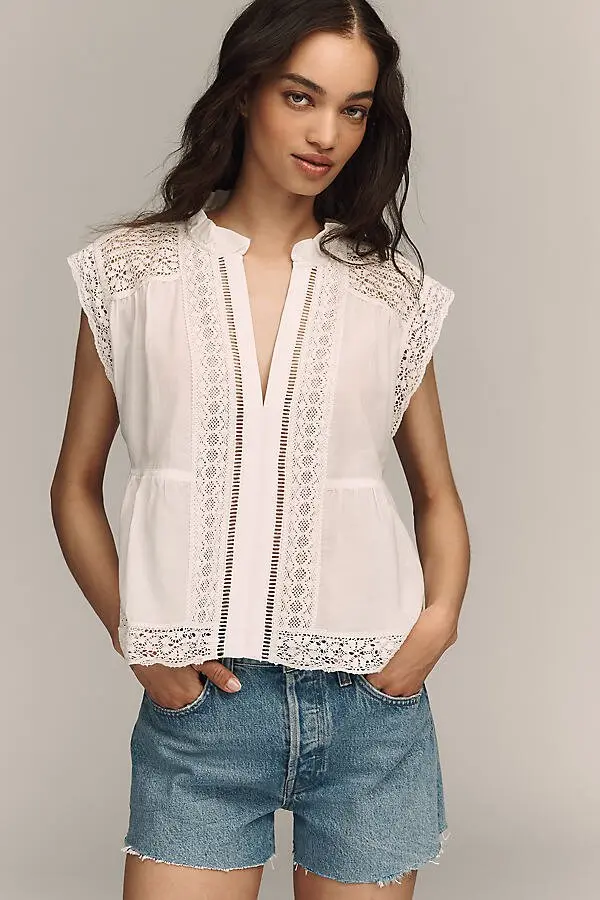 Anthropologie Lace-trim Swing Blouse - White