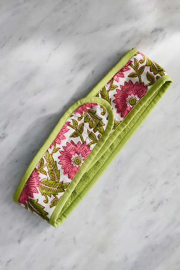 LALAA KANANI Block Print Floral Spa Headband - Green