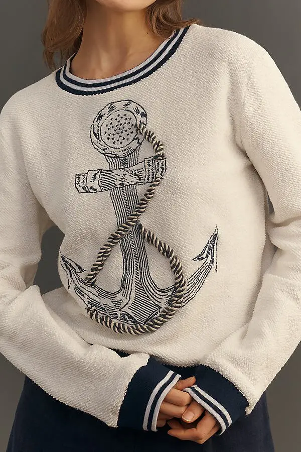 OLLARI Embroidered Anchor Nautical Sweatshirt