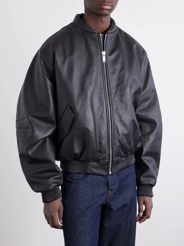 424 Leather Bomber Jacket - Black