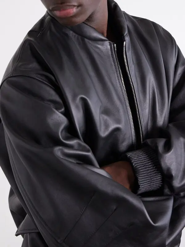 424 Leather Bomber Jacket - Black