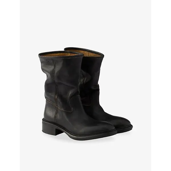 Prada Vintage-effect Leather Mid-calf Boots - Black