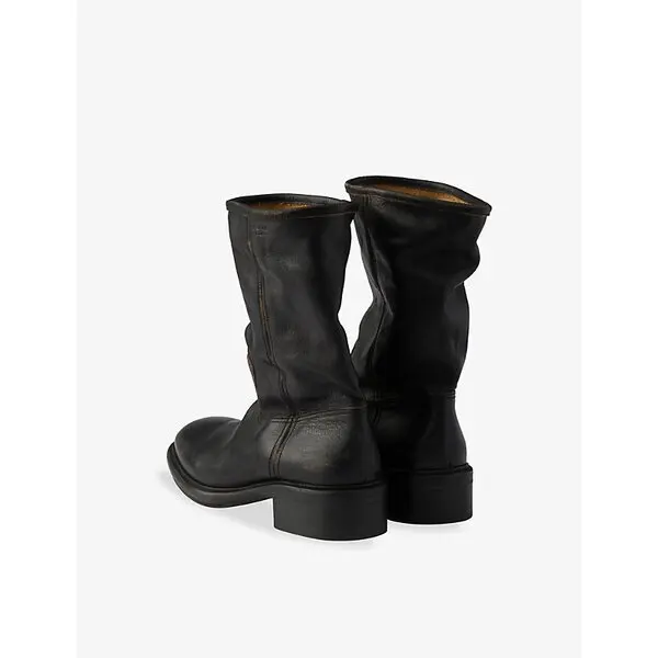Prada Vintage-effect Leather Mid-calf Boots - Black