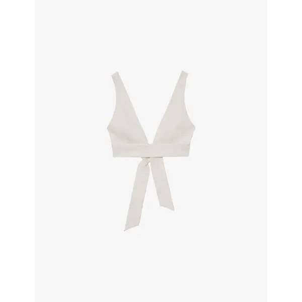 REISS Simone Tie-back Cropped Cotton Top - Ivory