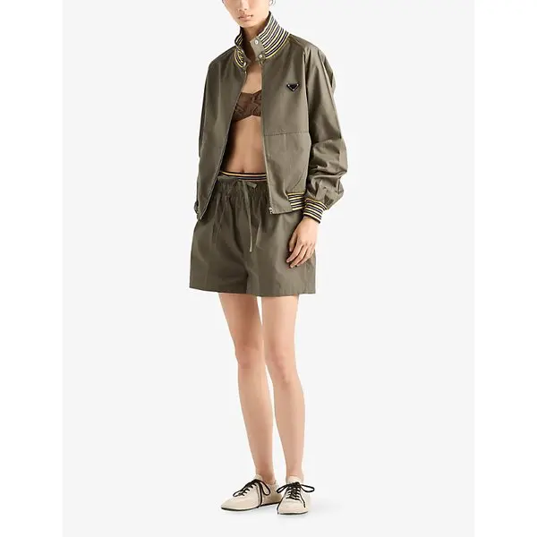 Prada Cotton Poplin Shorts With Enamelled Triangle Logo - Green