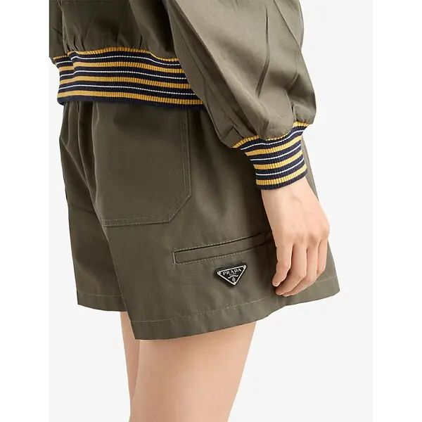 Prada Cotton Poplin Shorts With Enamelled Triangle Logo - Green
