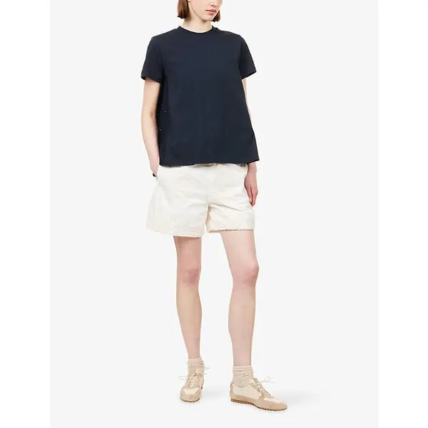 Moncler Graphic Embroidered Cotton Shorts - Light Beige