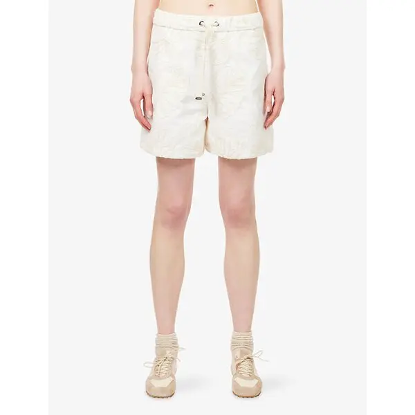 Moncler Graphic Embroidered Cotton Shorts - Light Beige