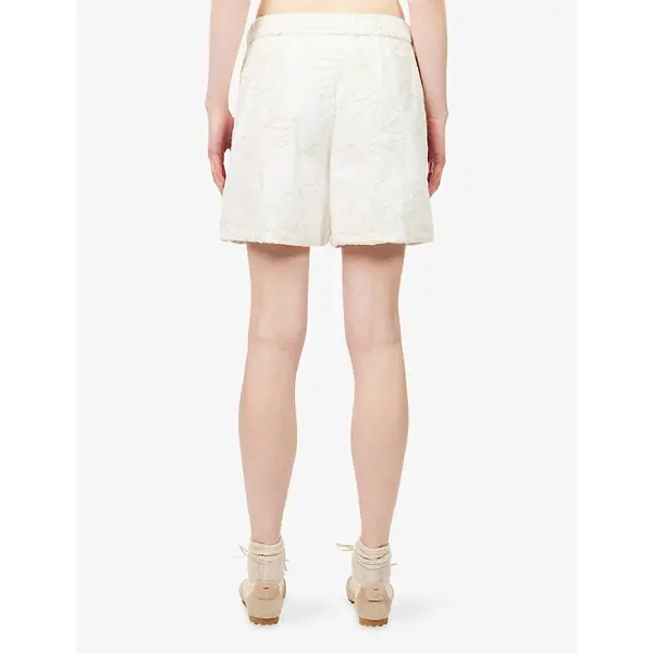 Moncler Graphic Embroidered Cotton Shorts - Light Beige