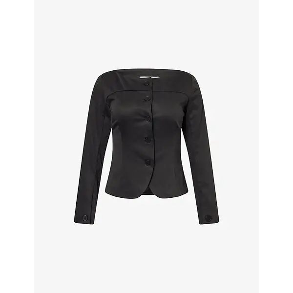 PEACHY DEN Bardot Boat-neck Woven Top