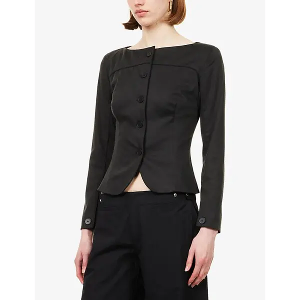 PEACHY DEN Bardot Boat-neck Woven Top