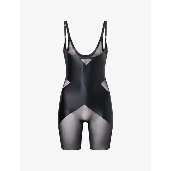 Spanx Shape™ Satin-x™ Open-bust Mid-thigh Bodysuit - Very Black