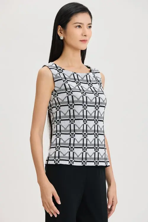 Ming Wang Monochrome Geometric Knit Tank