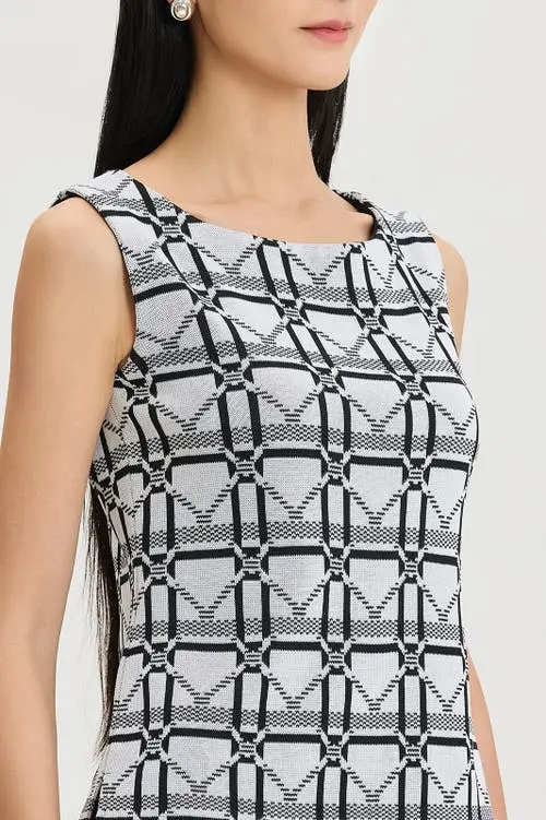 Ming Wang Monochrome Geometric Knit Tank