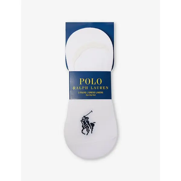Polo Ralph Lauren Logo-embroidered Pack Of Three Stretch-cotton Blend Liner Socks - White