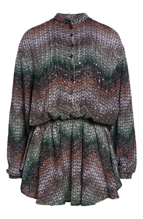 Missoni Metallic Zigzag Sequin Knit Minidress - Multi Black Orange Violet
