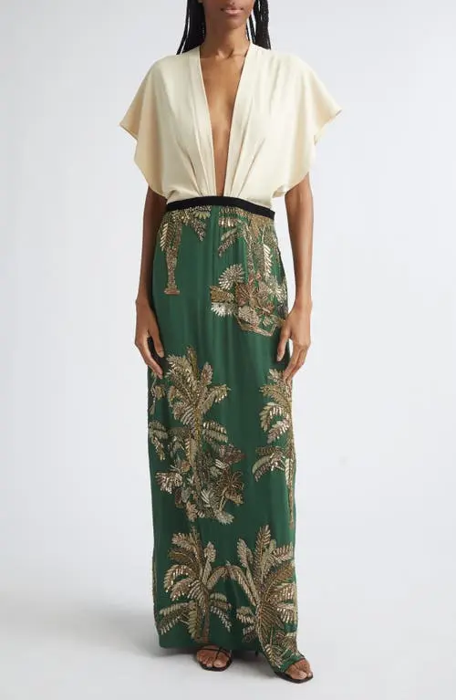 Johanna Ortiz Night Steps Plunge Neck Maxi Dress