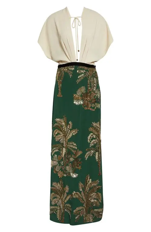 Johanna Ortiz Night Steps Plunge Neck Maxi Dress