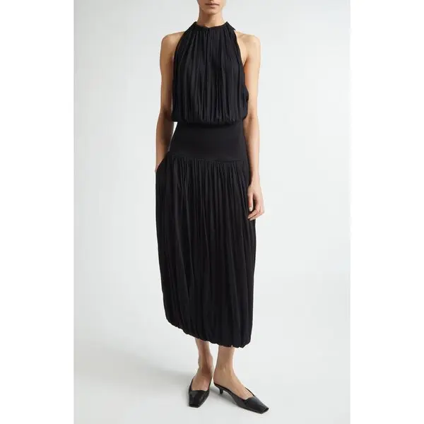 TOTEME Soft Gathered Midi Dress - Black
