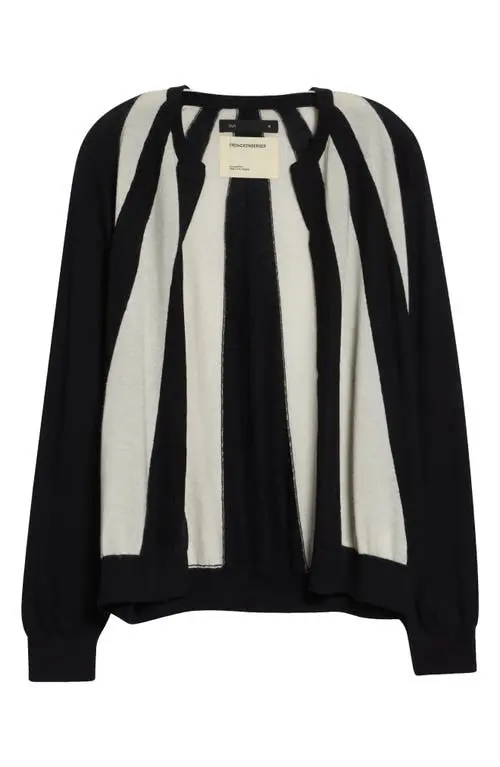 Frenckenberger Sunray Stripe Cashmere Bomber Cardigan - Black/chalk