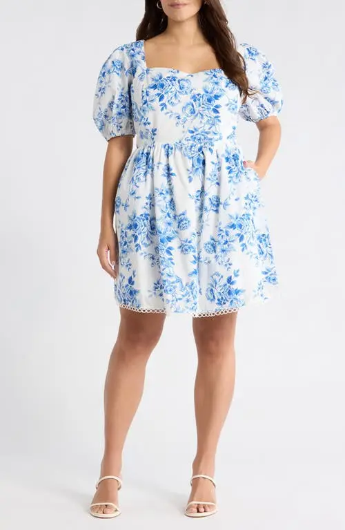 SUGARLIPS Juba Kaly Floral Mini Dress - White Blue