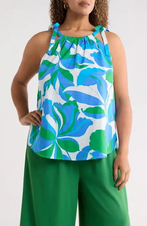 SUGARLIPS Pansie Floral Marra Top - White Blue Green