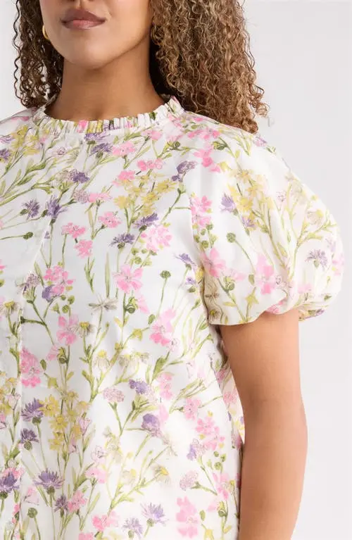 SUGARLIPS Lita Floral Cotton Button-up Top - White Multi