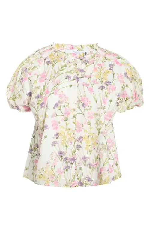 SUGARLIPS Lita Floral Cotton Button-up Top - White Multi