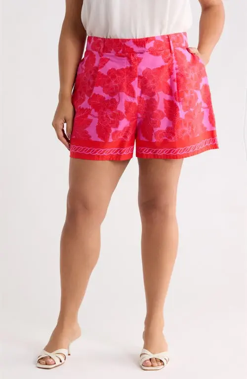 SUGARLIPS Floral Pleated Shorts - Fuchsia-red