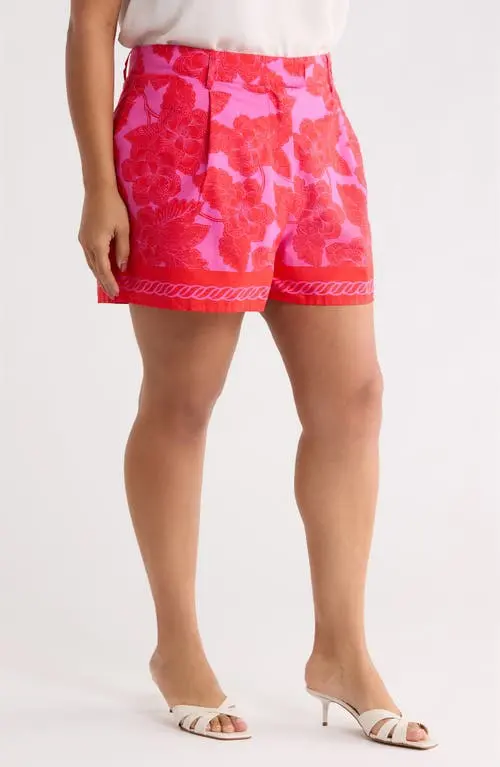 SUGARLIPS Floral Pleated Shorts - Fuchsia-red