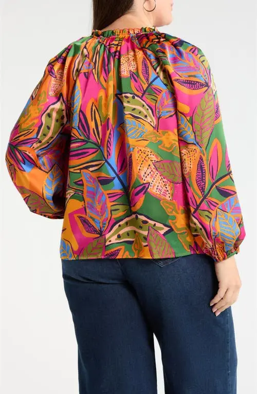 SUGARLIPS Floral Jovie Satin Split-neck Top