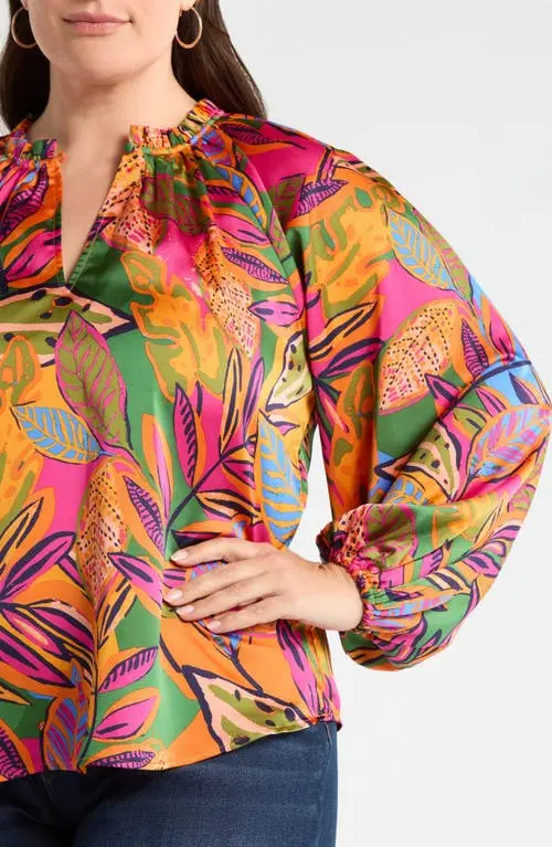 SUGARLIPS Floral Jovie Satin Split-neck Top