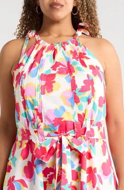 SUGARLIPS Floral Sleeveless Midi Dress With Belt