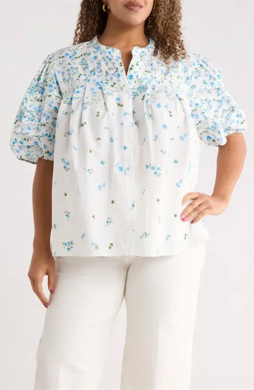 SUGARLIPS Miley Floral Court Button Up Shirt - White Blues