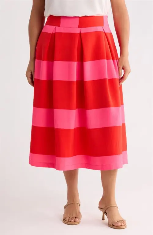 SUGARLIPS Lolli Stripe Pleated Midi Skirt - Fuchsia-red