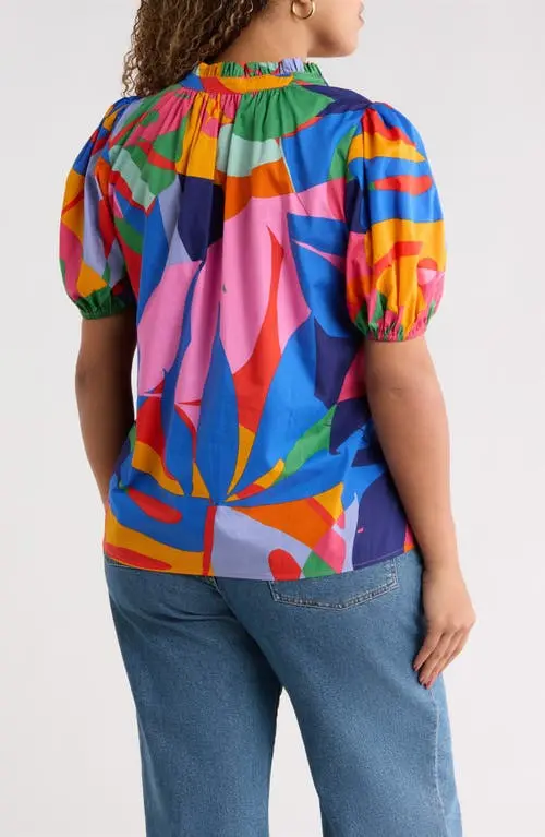 SUGARLIPS Abstract Print Puff Sleeve Top - Red-blue-multi