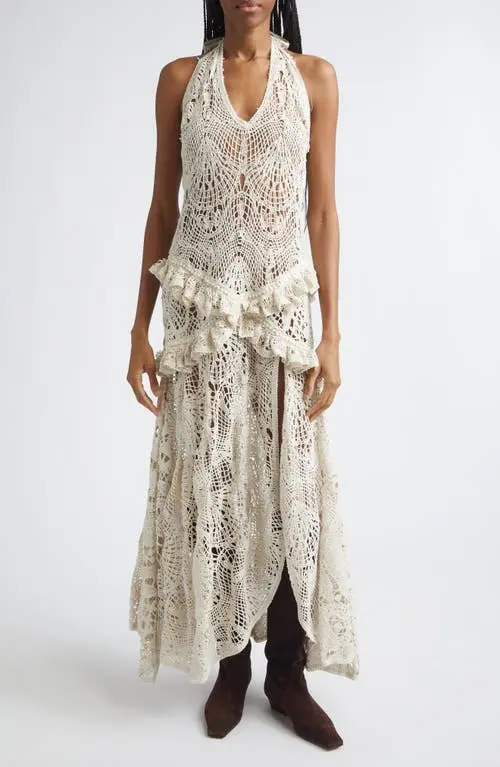 SIEDRES Elvira Lace Halter Cover-up Dress - Ecru