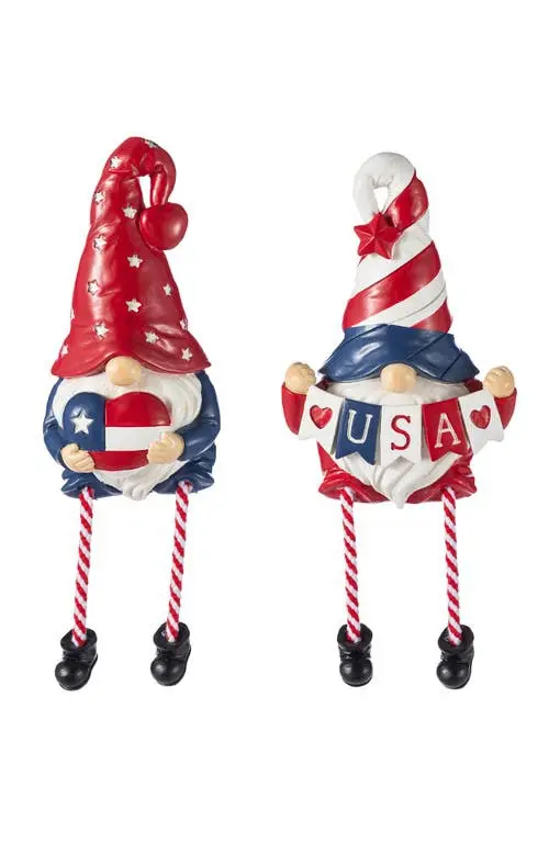 GLITZHOME Set Of 2 Patriotic Americana Polyresin Gnome With Dangling Legs Table Decor - Blue