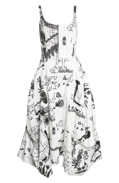 Erdem Print Crushed Cotton Blend Dress - Helene Smith Print White