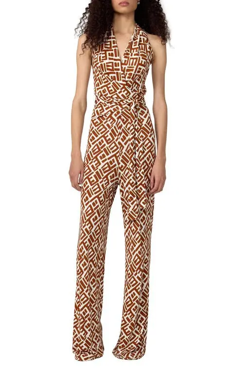 Diane Von Furstenberg Delia Abstract Print Halter Neck Jumpsuit - Accra Geo Mini Varnish