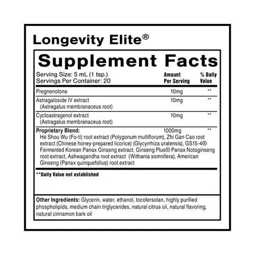 QUICKSILVER SCIENTIFIC Longevity Elite Liposomal Adaptogen And Pregnenolone Tonic