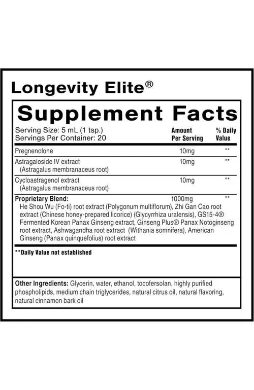 QUICKSILVER SCIENTIFIC Longevity Elite Liposomal Adaptogen And Pregnenolone Tonic